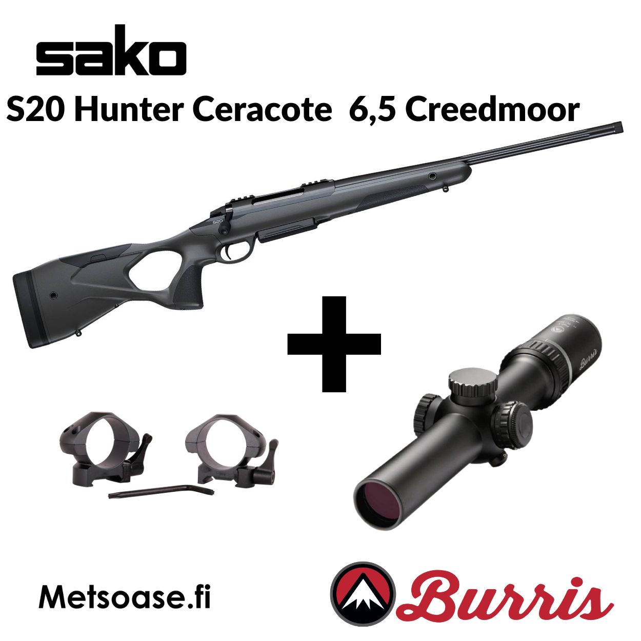 Sako S20 Hunter Ceracote 6,5 Creedmoor Kivääripaketti Sis. Burris Four ...